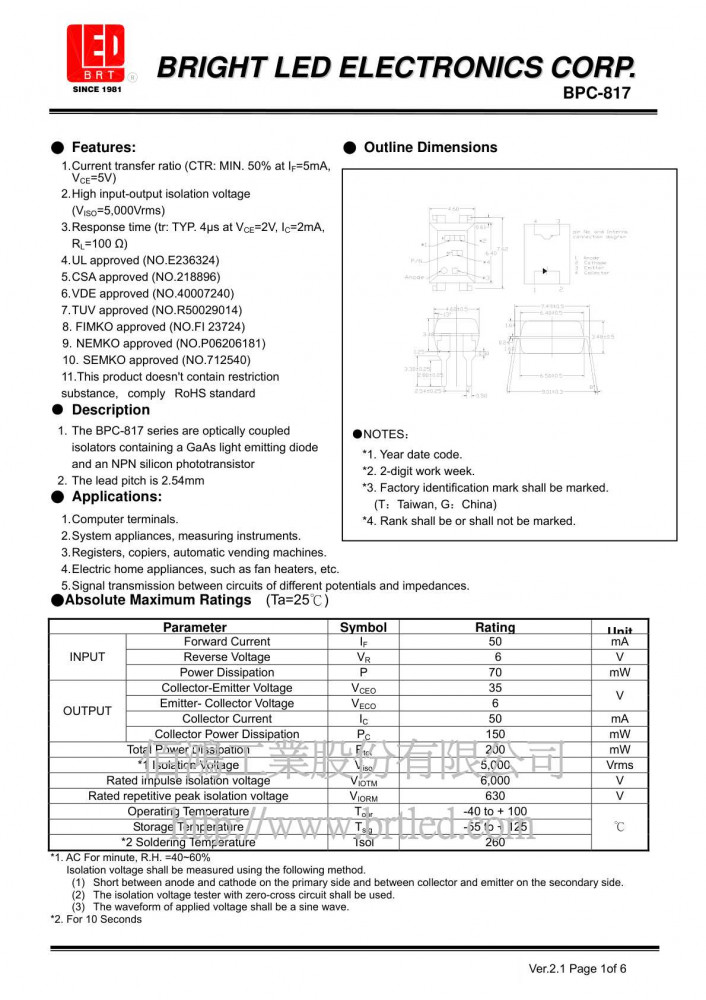 BPC-817 datasheet page 1