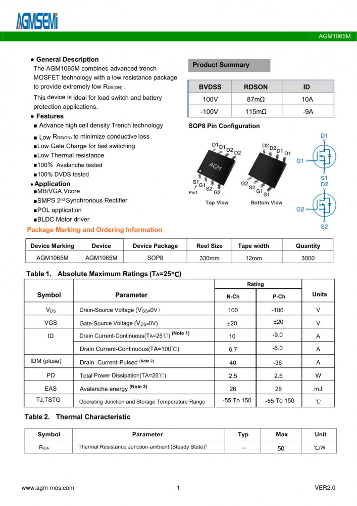 AGM1065M datasheet page 1