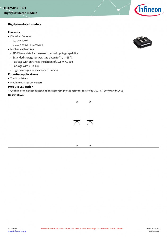DD250S65K3 datasheet page 1