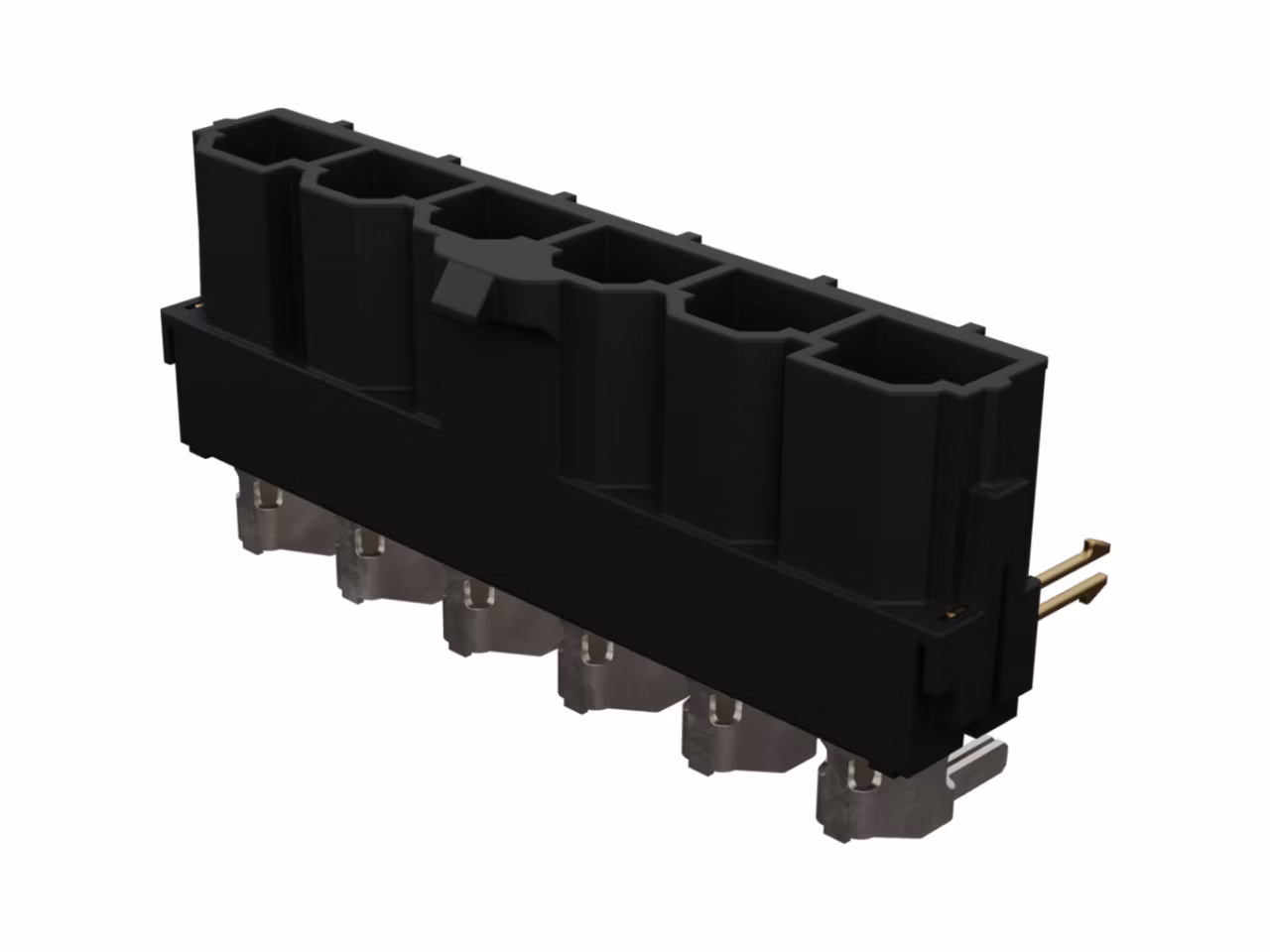 Mini-Fit Sr. Right-Angle Header, 10.00mm Pitch, Single Row, 6 Circuits, 5.10mm Tail Length, for 3.18mm PCB, Tin (Sn) Plating, with Clip, USE NYE LUBE ON MATING SURFACES for sale