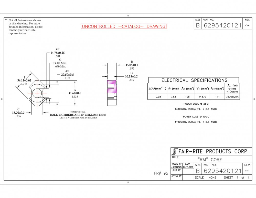 Fair-Rite 6295420121 technical document preview