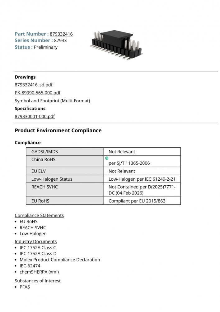MOLEX 879332416 product drawing page 1