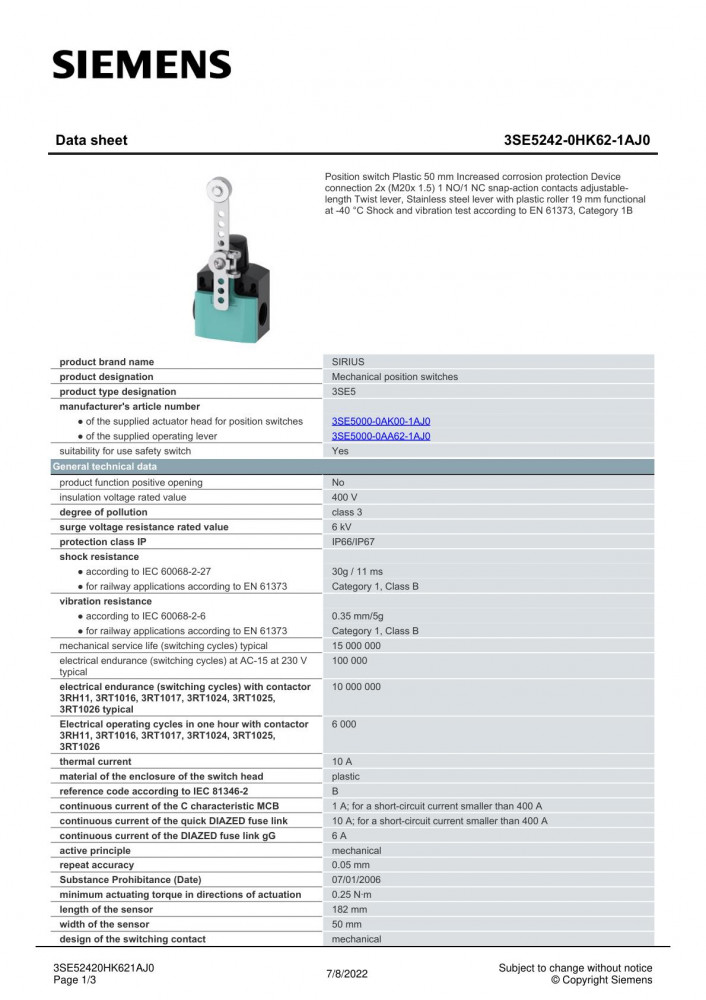 3SE52420HK621AJ0 datasheet page 1