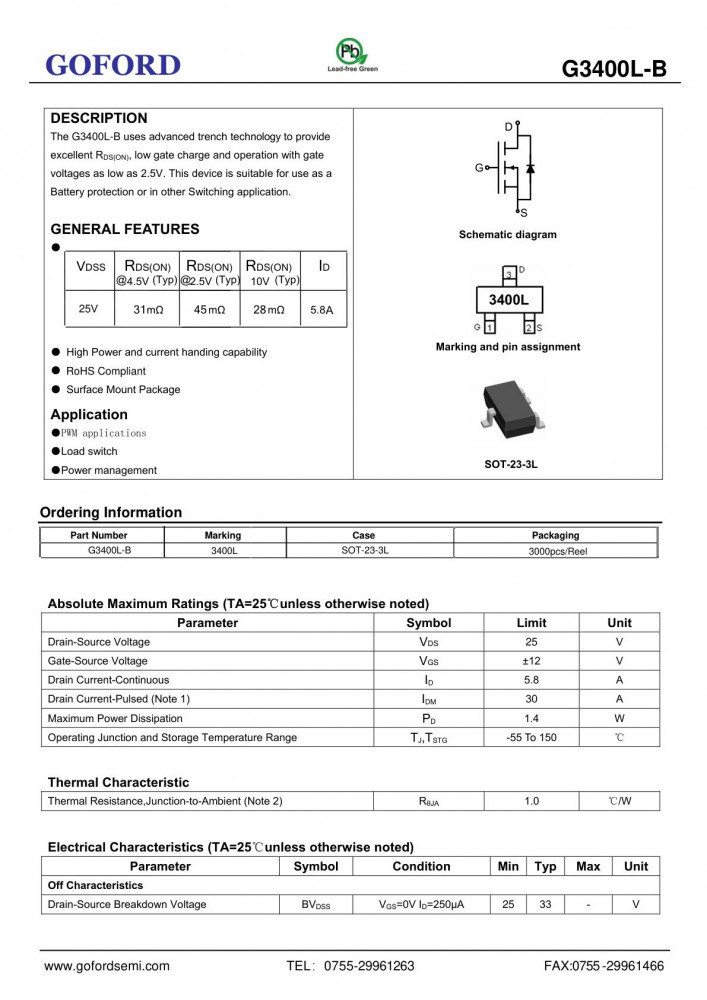 G3400L-B datasheet page 1