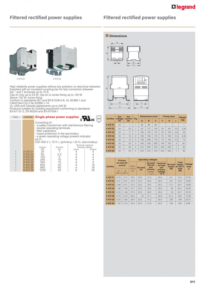 Legrand filtered rectified power supplies technical document page