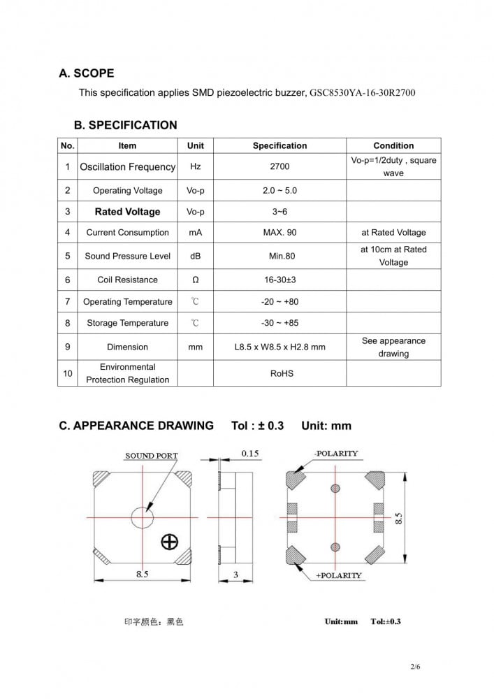 GSC8530YA electrical test page