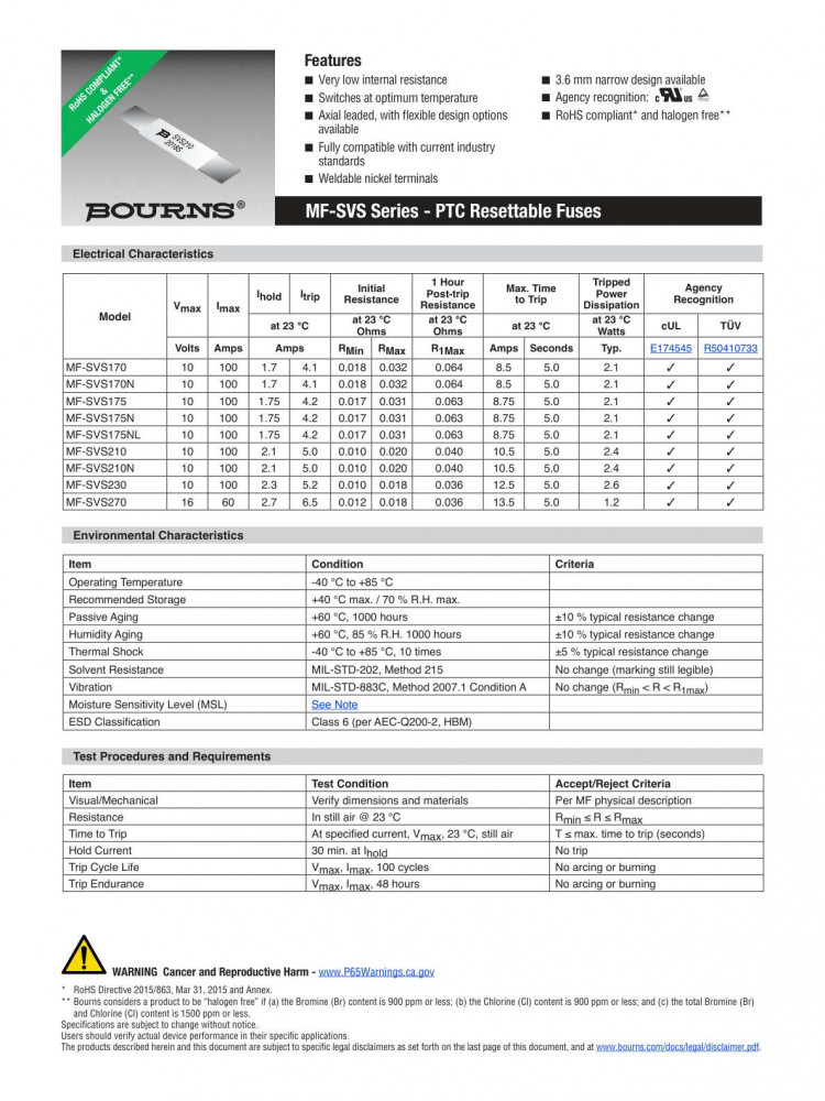BOURNS MF-SVS series datasheet page 1