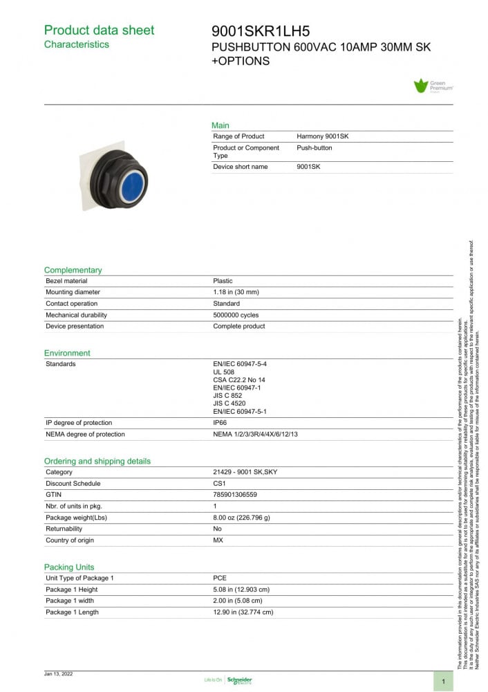9001SKR1LH5 technical document page 1