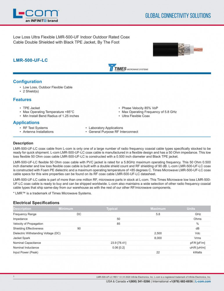 LMR-500-UF-LC technical document page 1