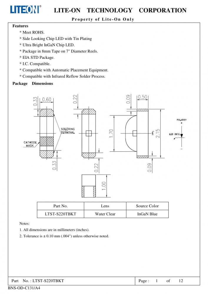 LTST-S220TBKT datasheet page 2