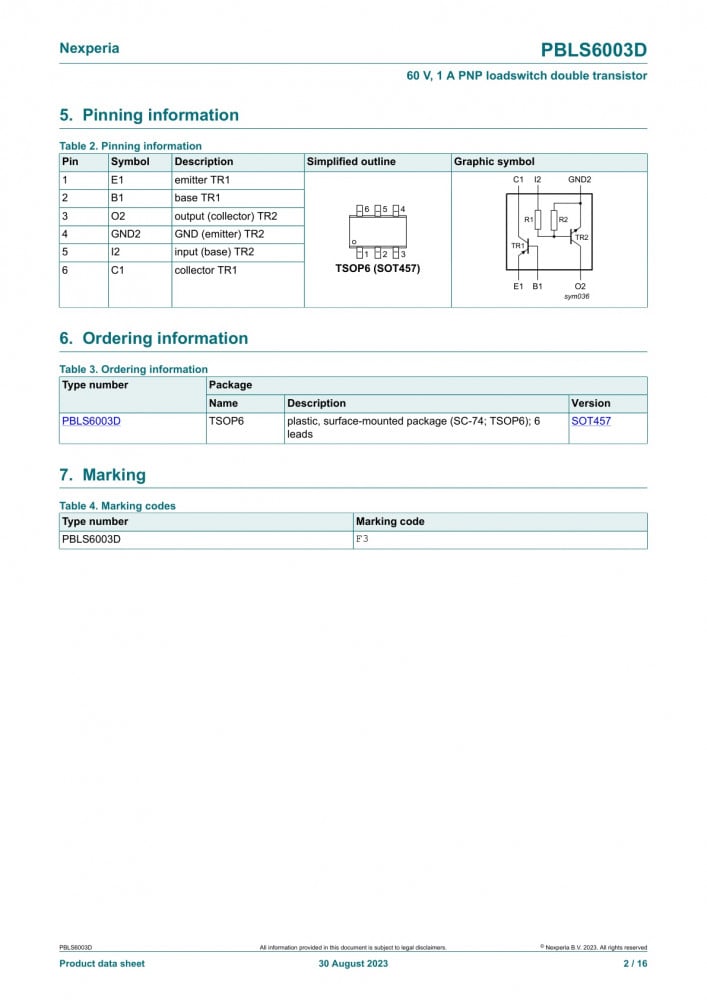 PBLS6003D datasheet page 2