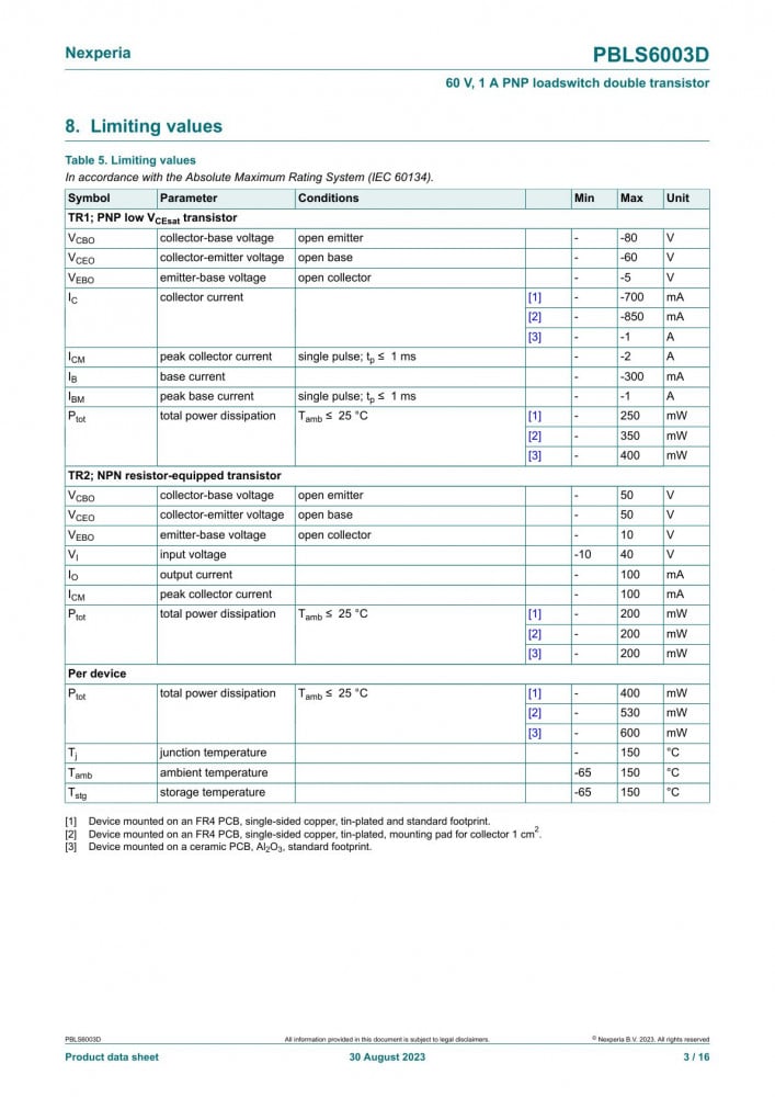 PBLS6003D datasheet page 3