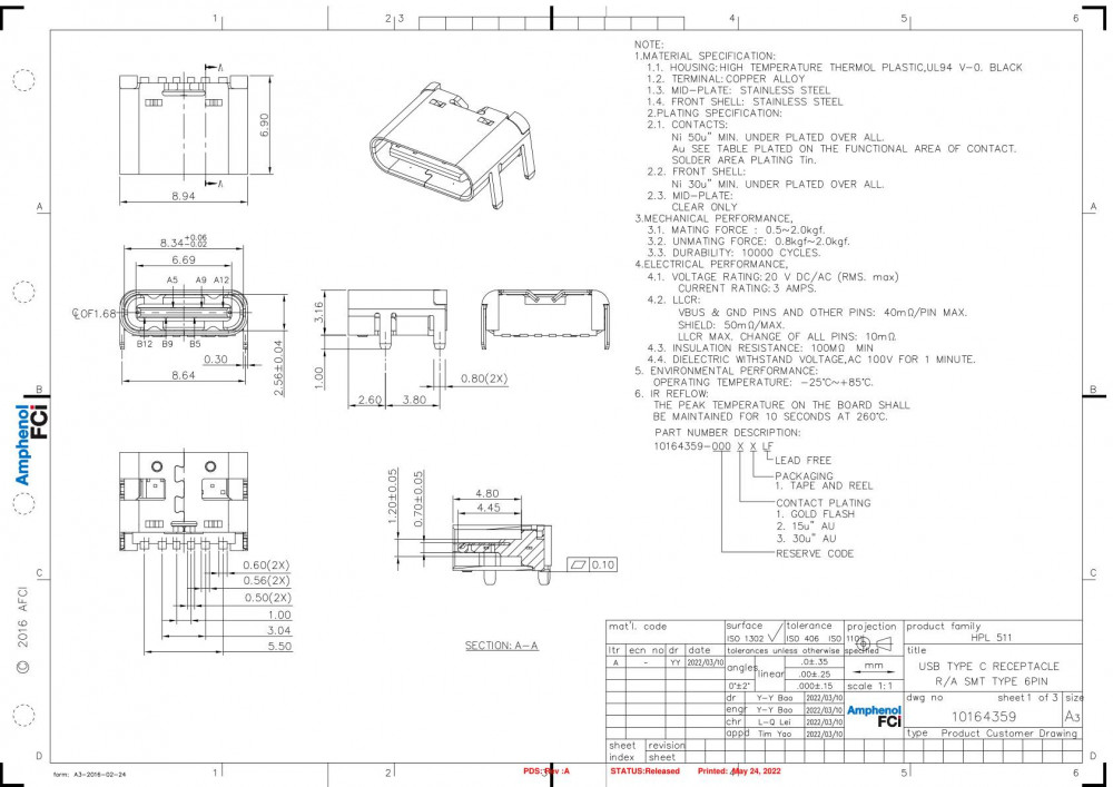Amphenol 10164359 drawing page 1