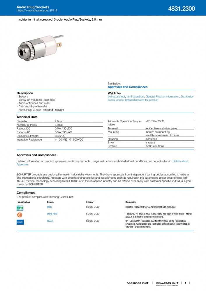 SCHURTER 4831.2300 technical documentation page 1