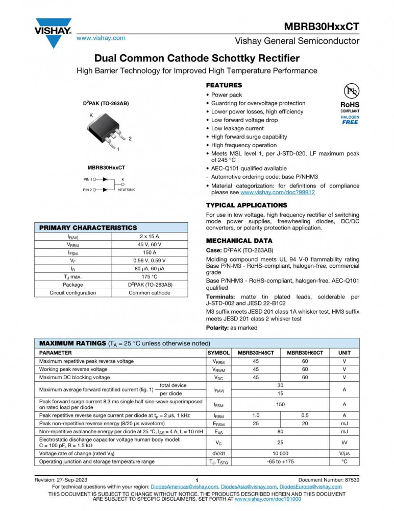 MBRB30H technical document page 1