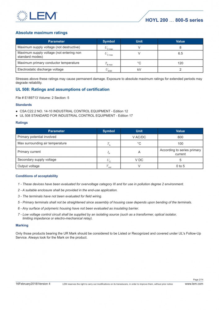 HOYL 600-S-0100 datasheet page 2