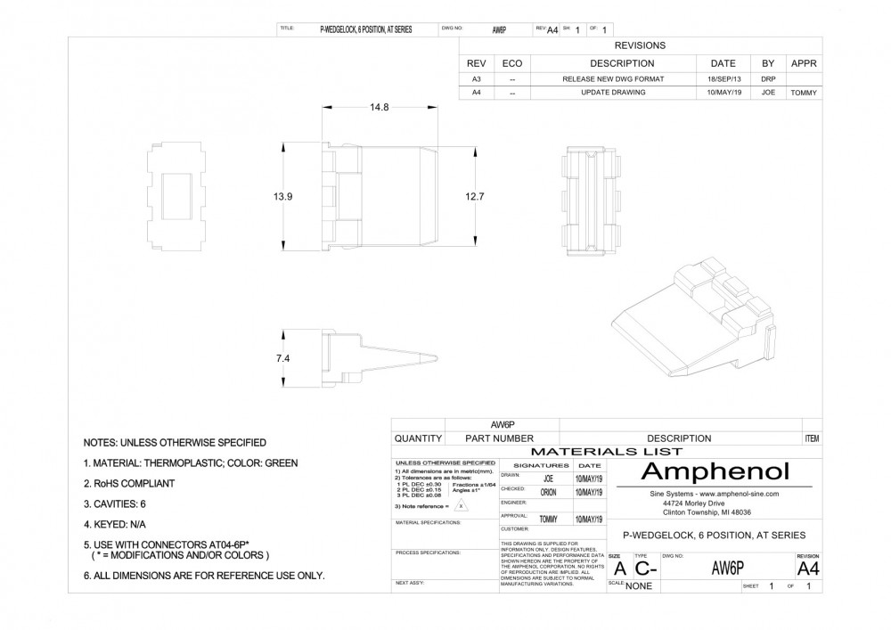 Amphenol AW6P technical drawing preview