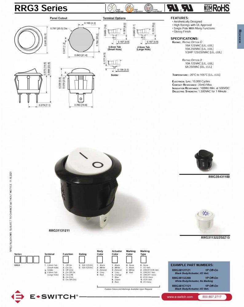 E-Switch RRG series technical document page