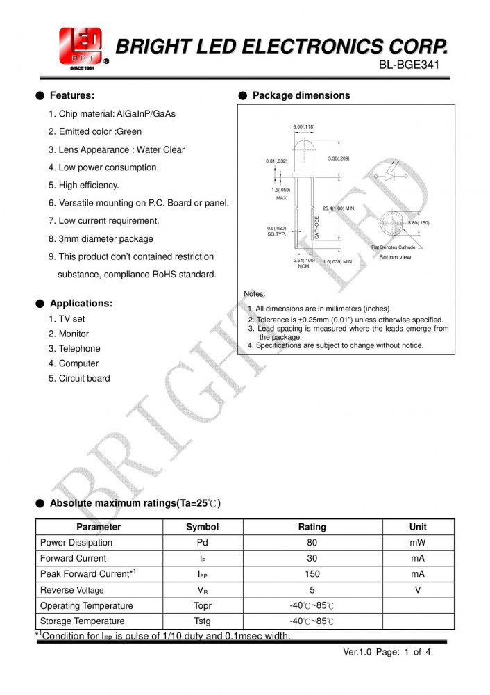 BL-BGE341 technical document page 1