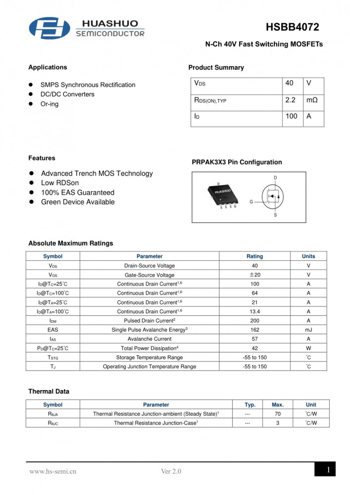 HSBB4072 datasheet page 1