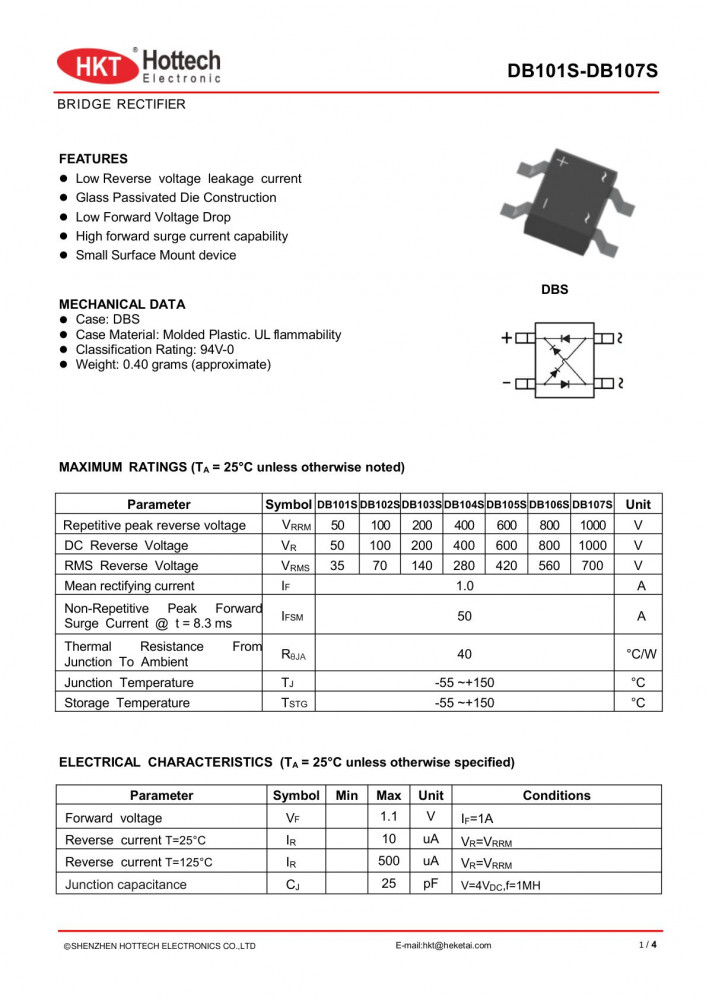 DB107S datasheet page 1