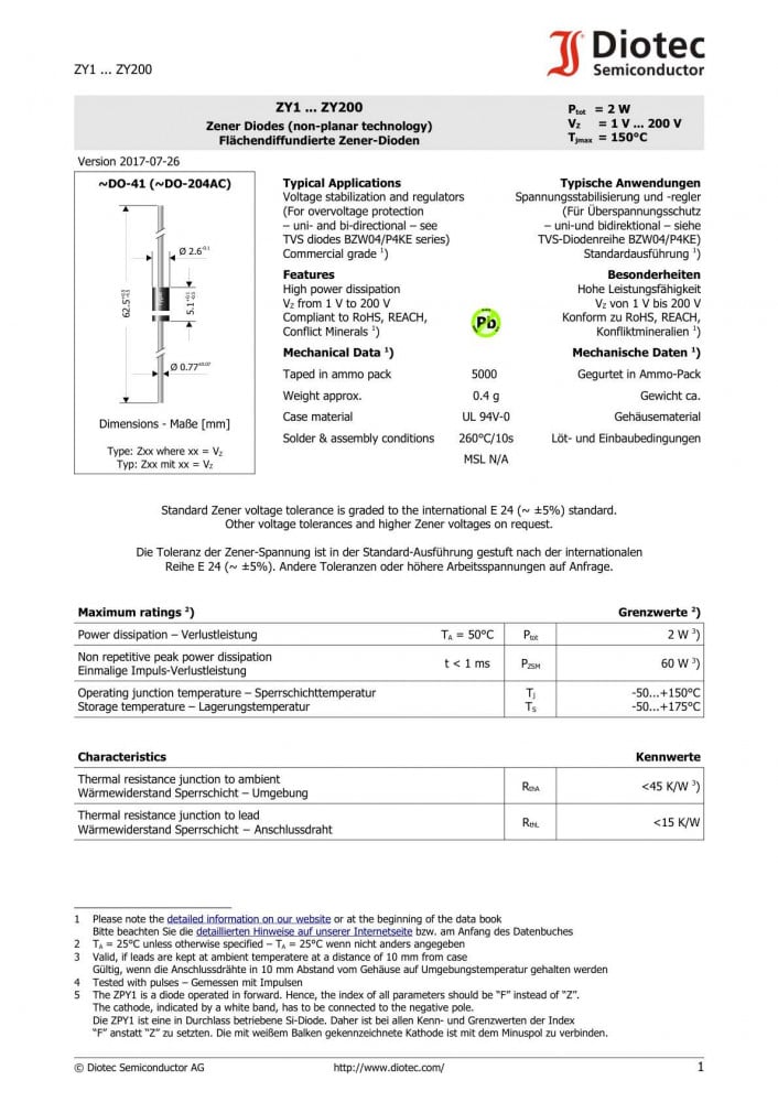 DIOTEC ZY-series datasheet page 1