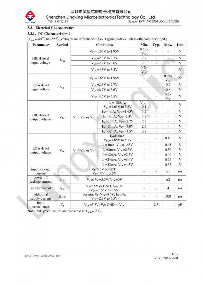 SN74LVC2G04 datasheet page 6