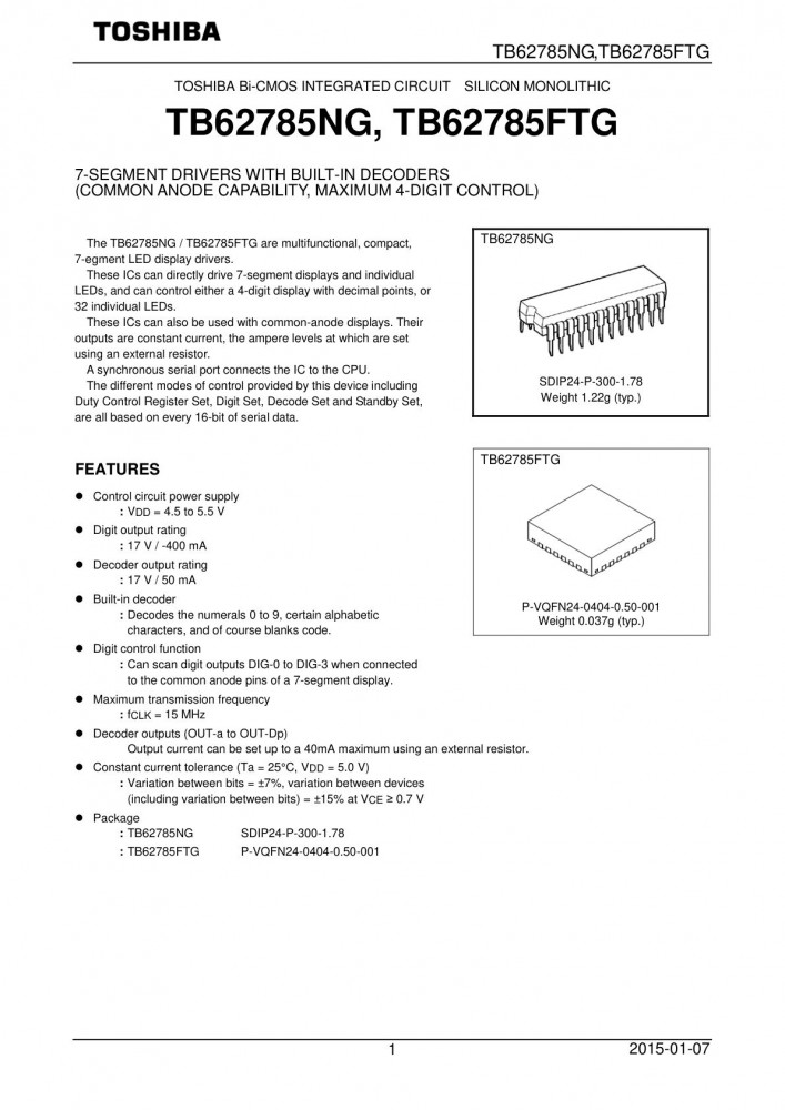 TB62785FTG datasheet page 1