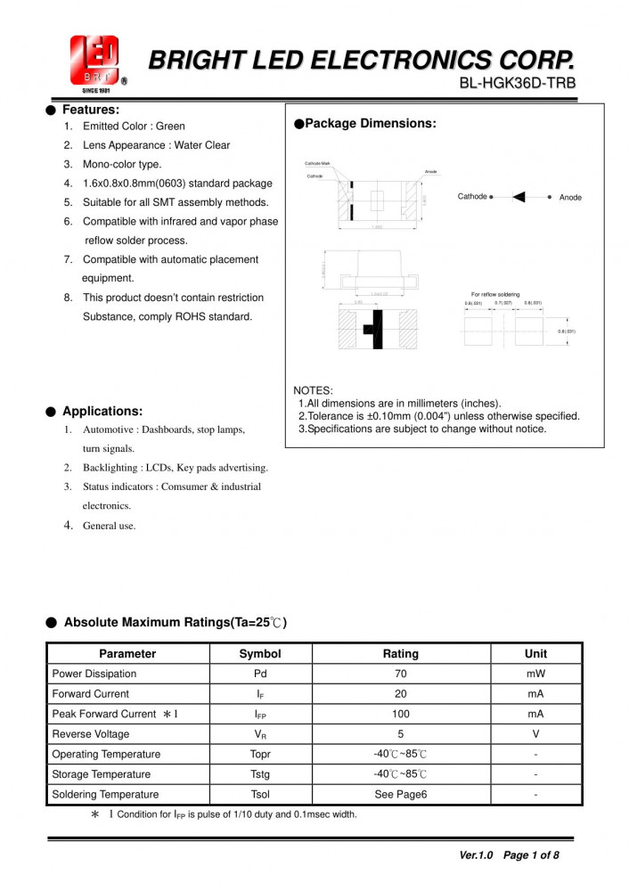 BL-HGK36D-TRB datasheet page 1