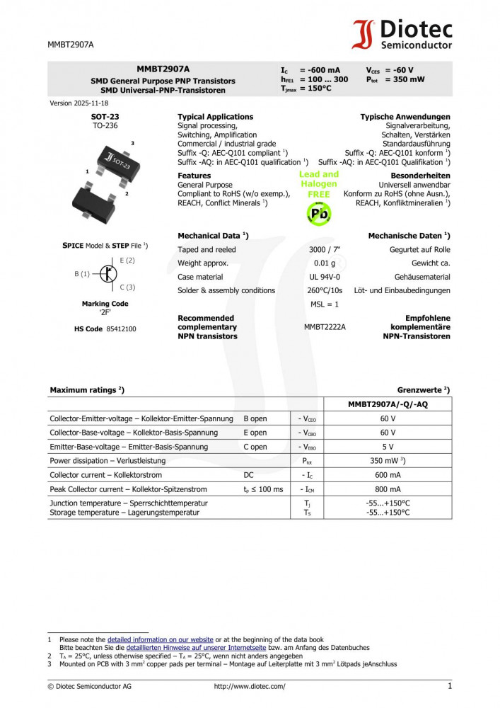 MMBT2907A-AQ datasheet preview, page 1