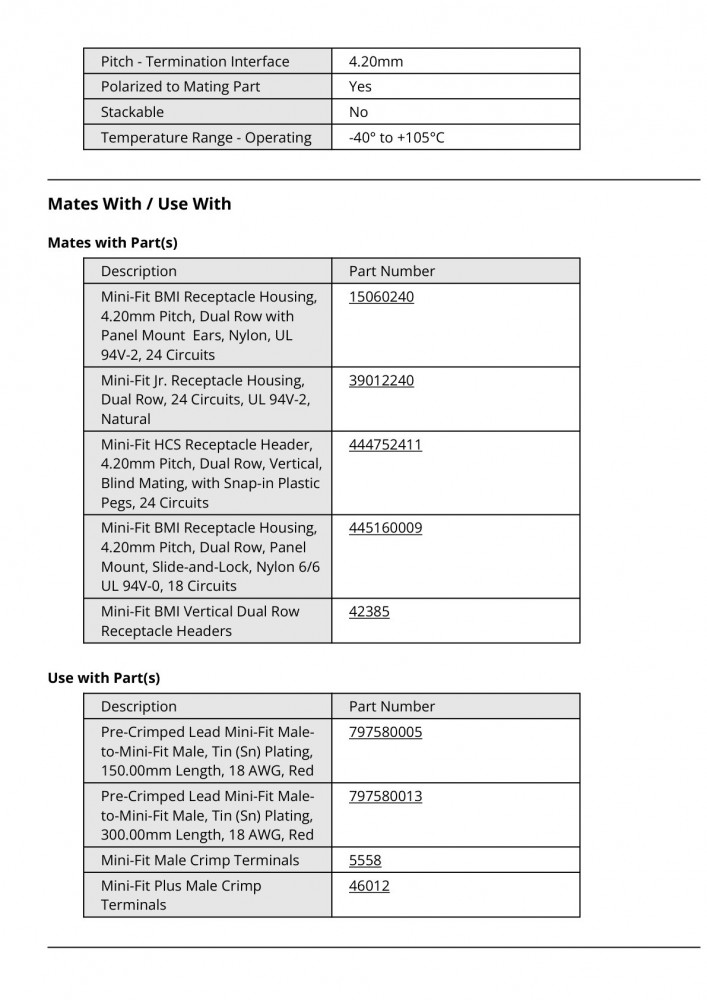 Mini-Fit Plus HCS specification preview, page 3