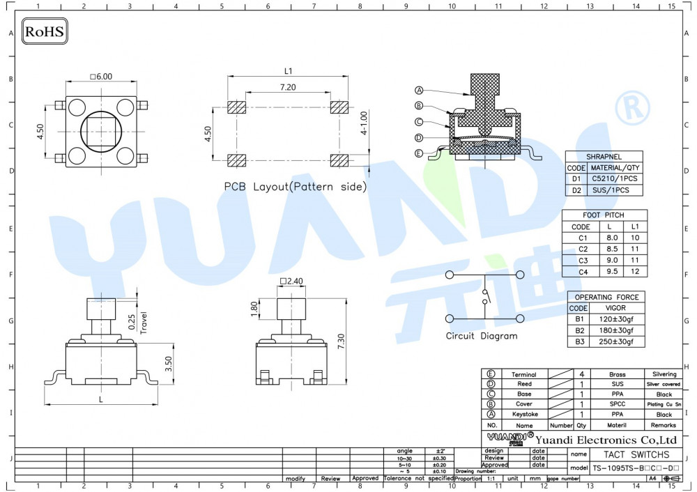 YUANDI TS-1095TS-B2C2-D2 technical drawing page 1