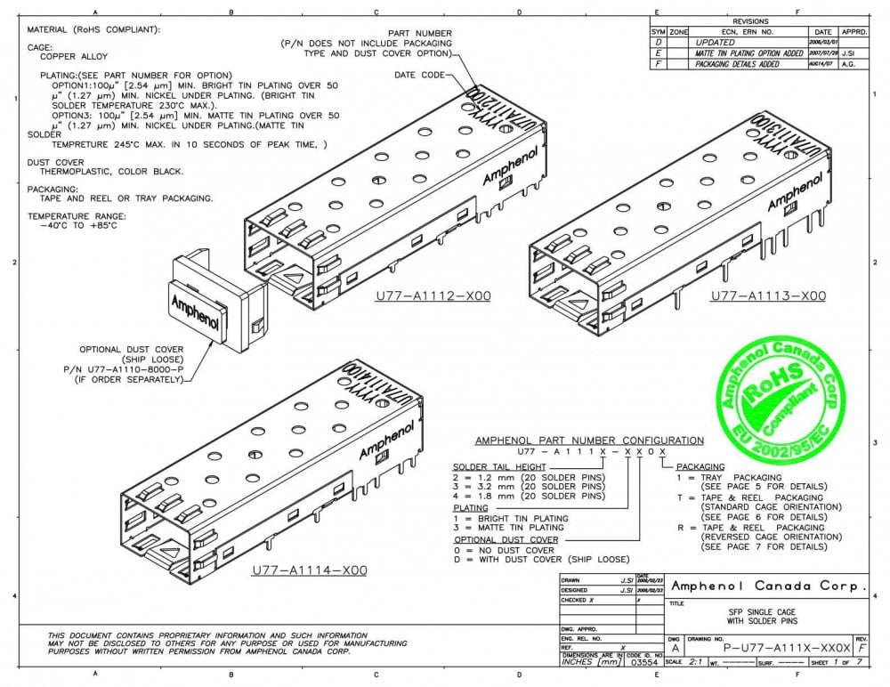 Amphenol U77 SFP cage drawing page 1