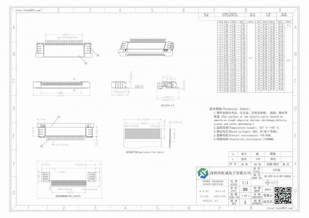 HC-FPC-0.5-8P-CSH20 technical drawing preview