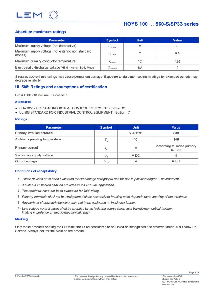 HOYS 400-S/SP33 datasheet page 3