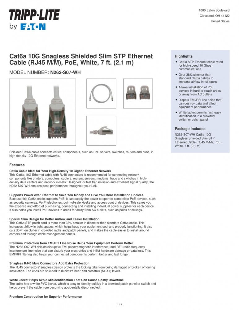 N262-S07-WH technical document page 1