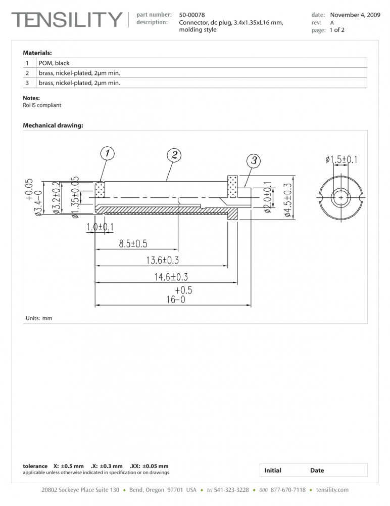 Technical document page 1 for Tensility International 50-00078