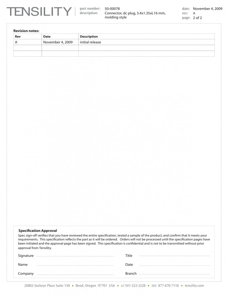 Technical document page 2 for Tensility International 50-00078