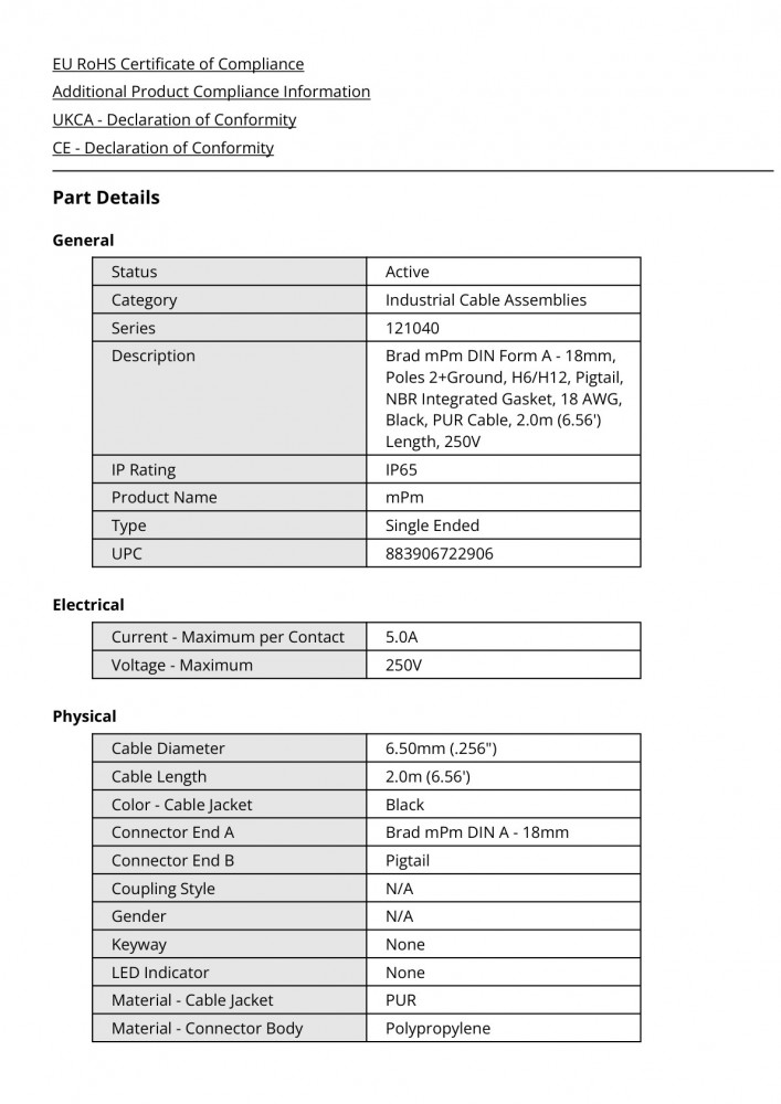 MOLEX 121040 series product drawing, page 2