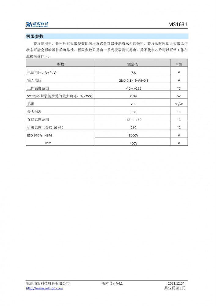 MS1631 datasheet page 3