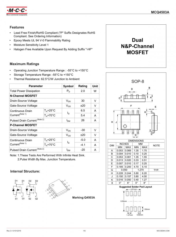 MCQ4503A-TP datasheet page 1