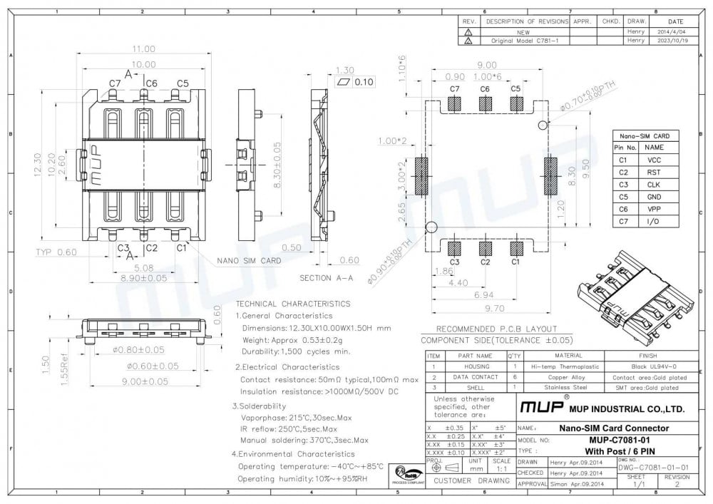 MUP C7081-01 technical document page
