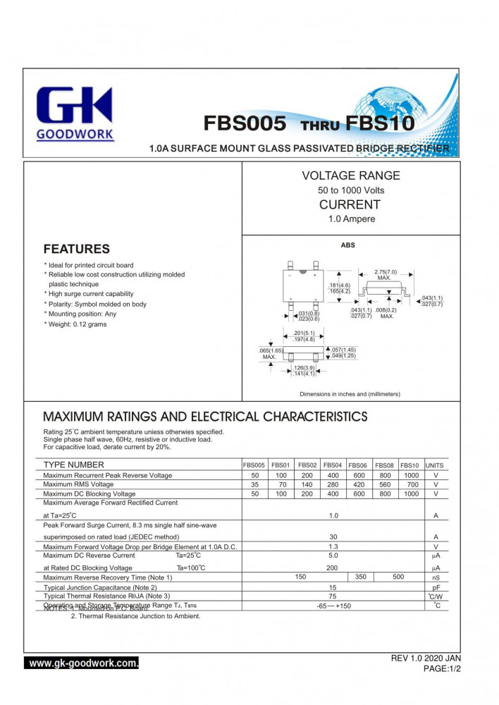 GOODWORK FBS10 datasheet page 1