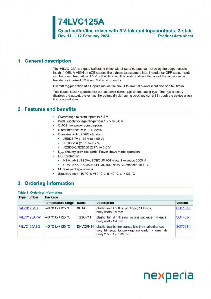74LVC125A datasheet page 1