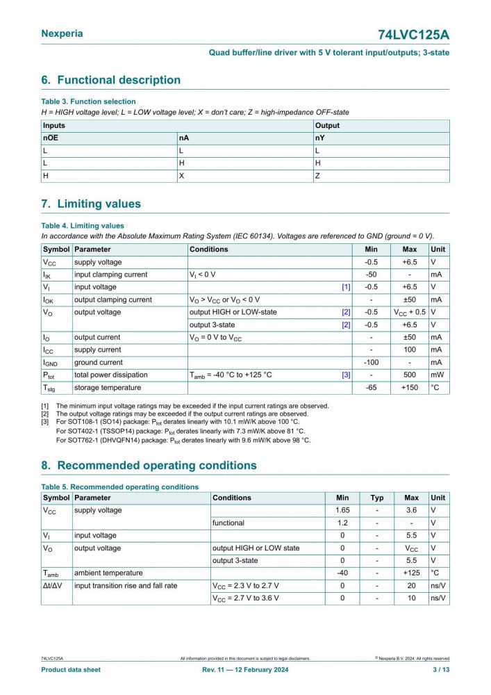 74LVC125A datasheet page 3