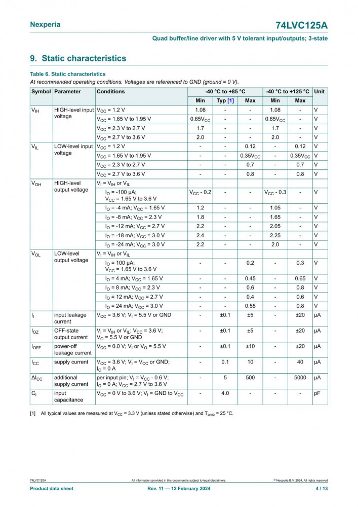 74LVC125A datasheet page 4