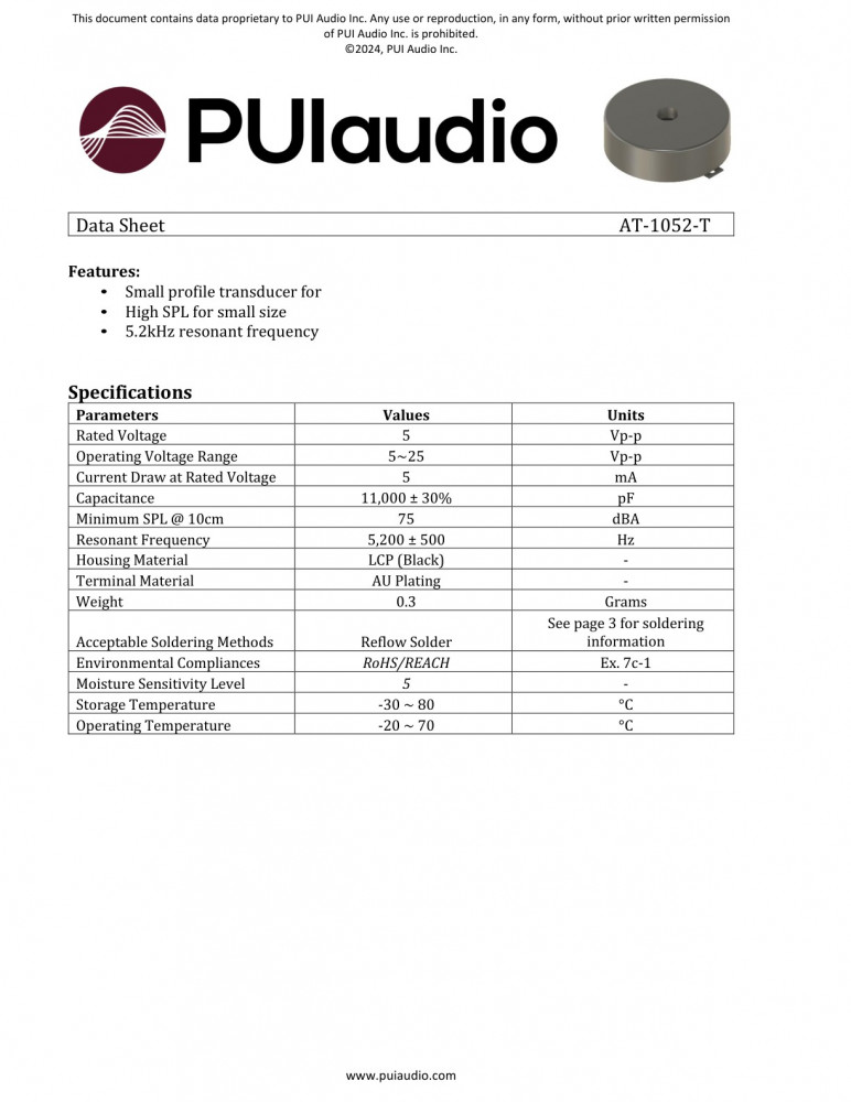 AT-1052-T datasheet page 1