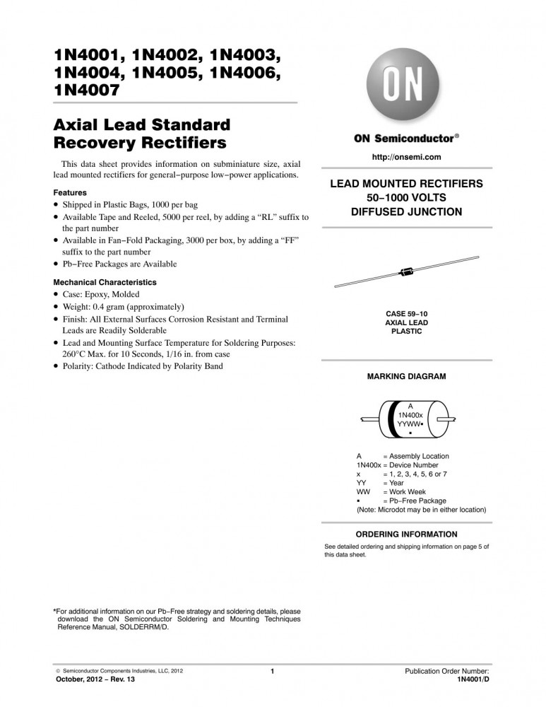 1N4007RLG datasheet page 1