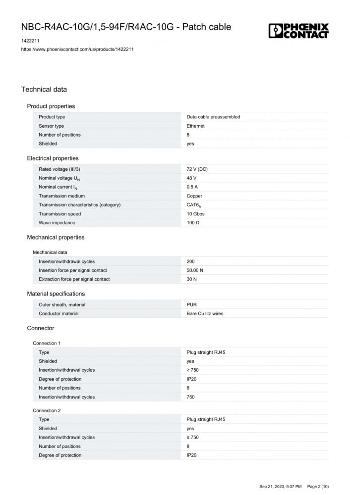 Phoenix Contact 1422211 technical document page 2