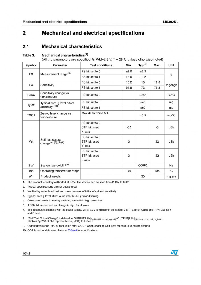 LIS302DL datasheet page 10